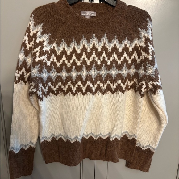 J. Crew | Sweaters | J Crew Wool Fair Isle Sweater In Brown Brushed ...